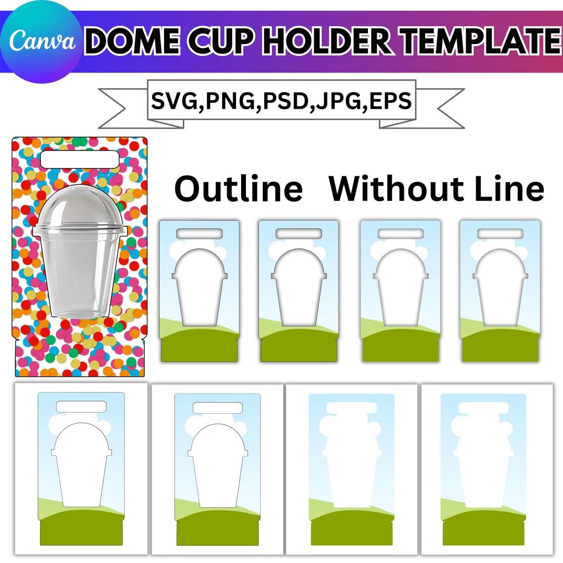 Dome Cup Holder Canva Editable Template, 12oz–16oz Cup Holder Design ...
