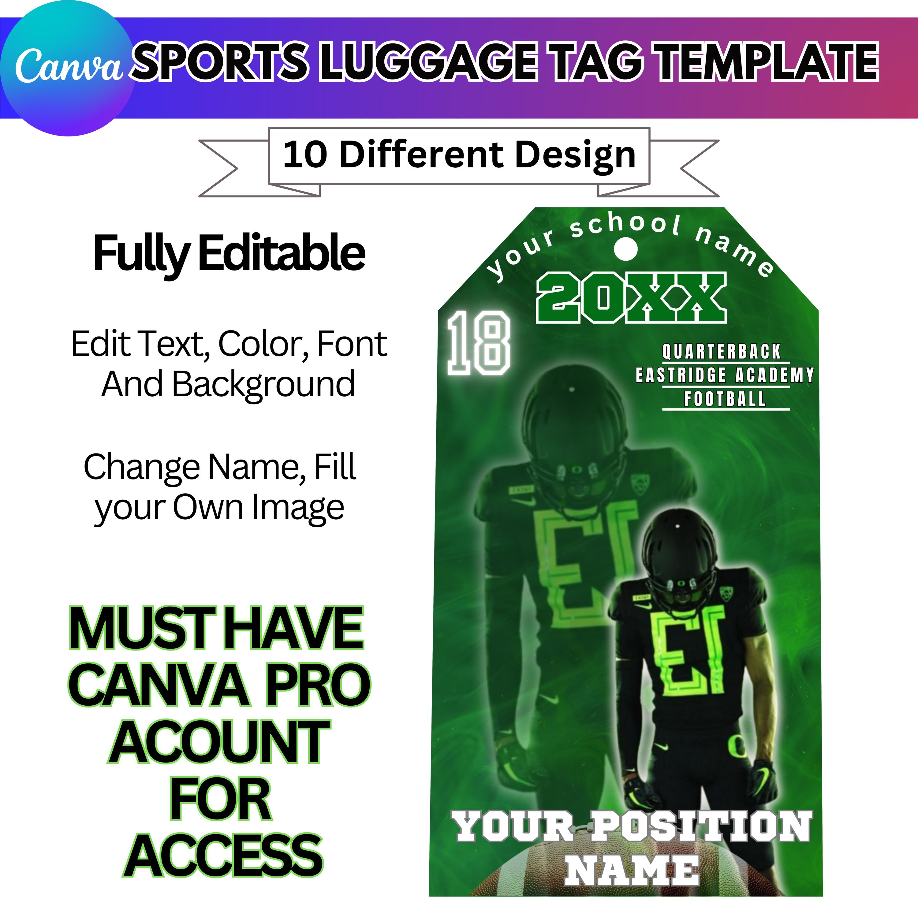 Football Luggage Tag Template, Editable Canva Bag Tag Design, Custom ...