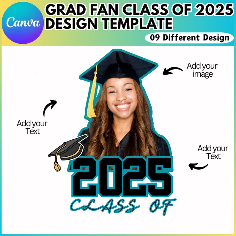 Grad Fan Canva Editable Template, Class of 2025 Graduation Paddle ...