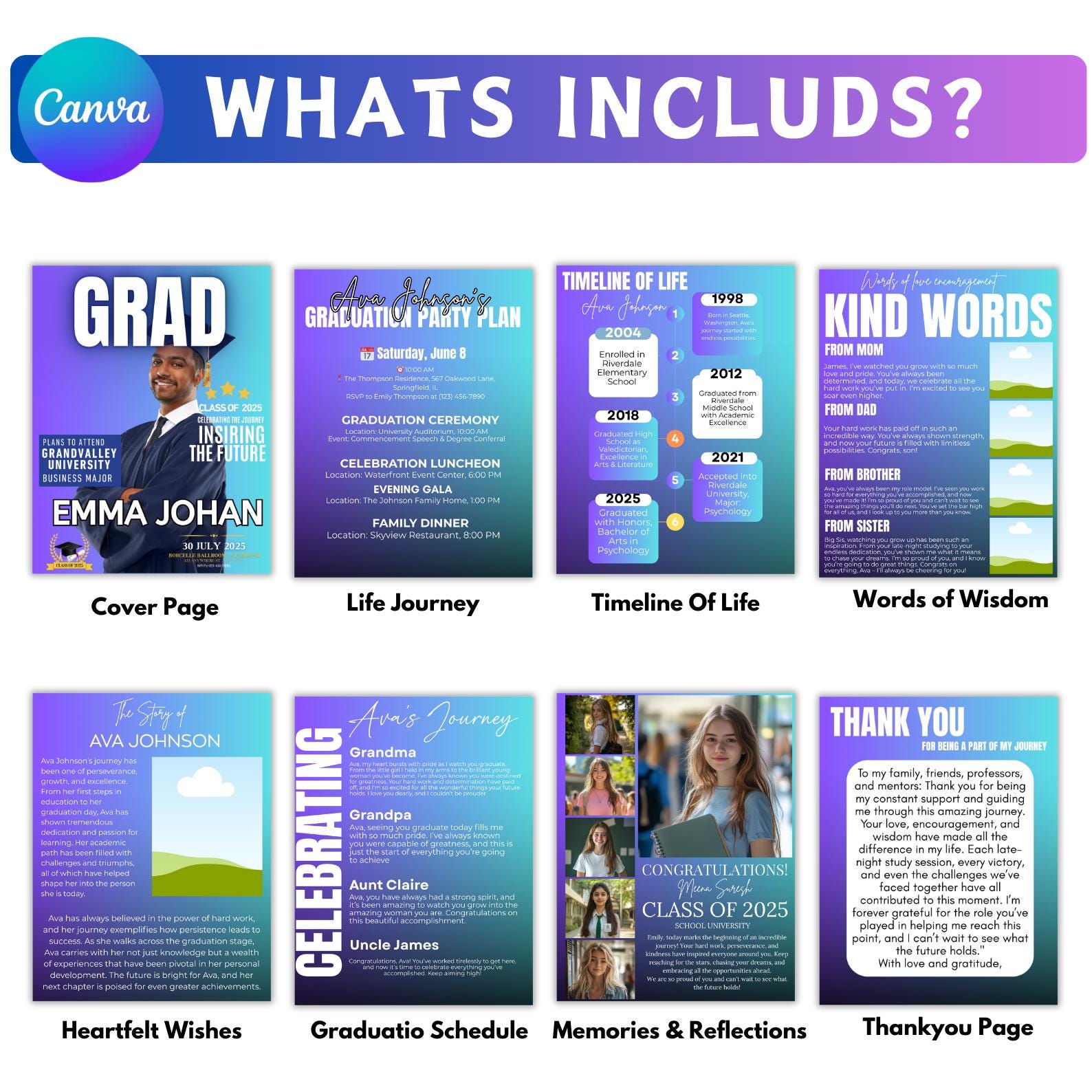 Graduation Magazine Booklet Canva Editable Template Bundle, 2025 Senior ...