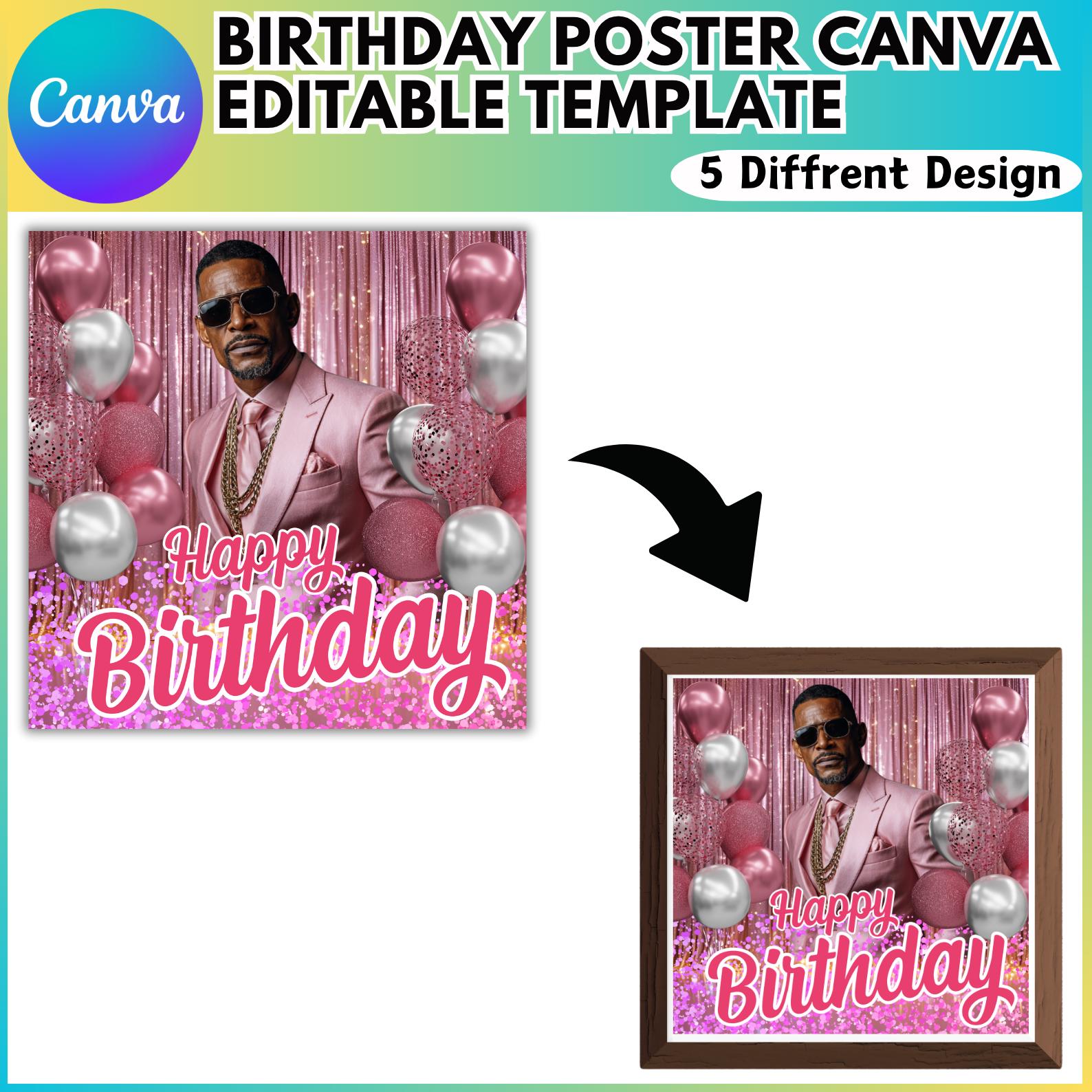 Birthday Backdrop Canva Editable Template, Green and Orange Birthday ...