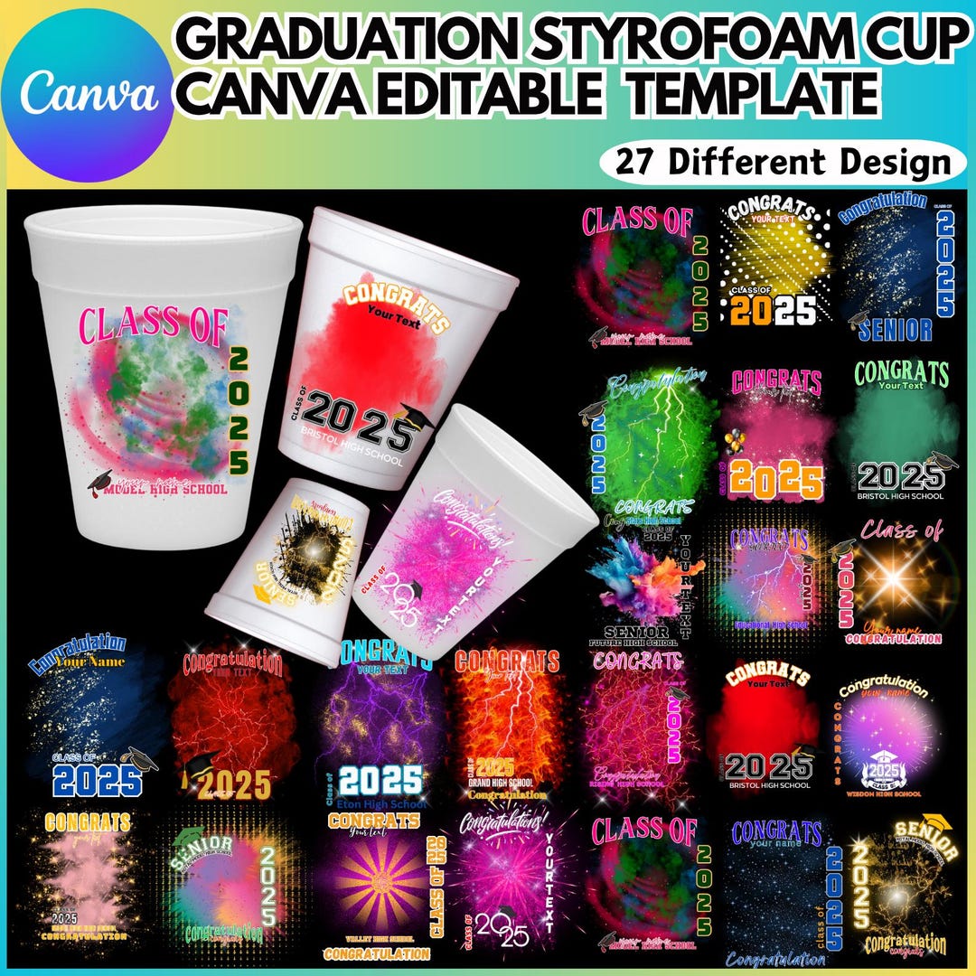 10 Graduation Styrofoam Cup Canva Editable Template, Graduation Party ...