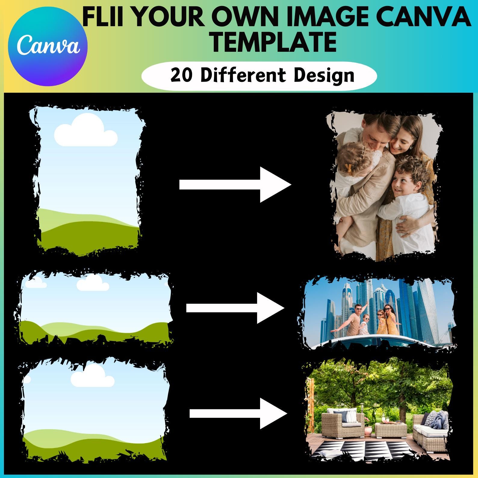 Bleach Effect Distressed Edge Canva Editable Frames Bundle, Fill Your ...