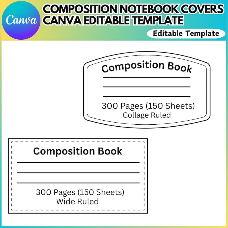 Composition Notebook Label Template, Composition Book Cover, Editable ...