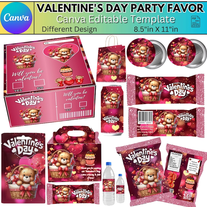 Valentine’s Day Party Favor Templates, Red Chip Bag and Juice Box ...