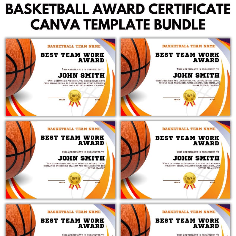 Basketball Awards Printable Canva Editable Template, End of Season ...