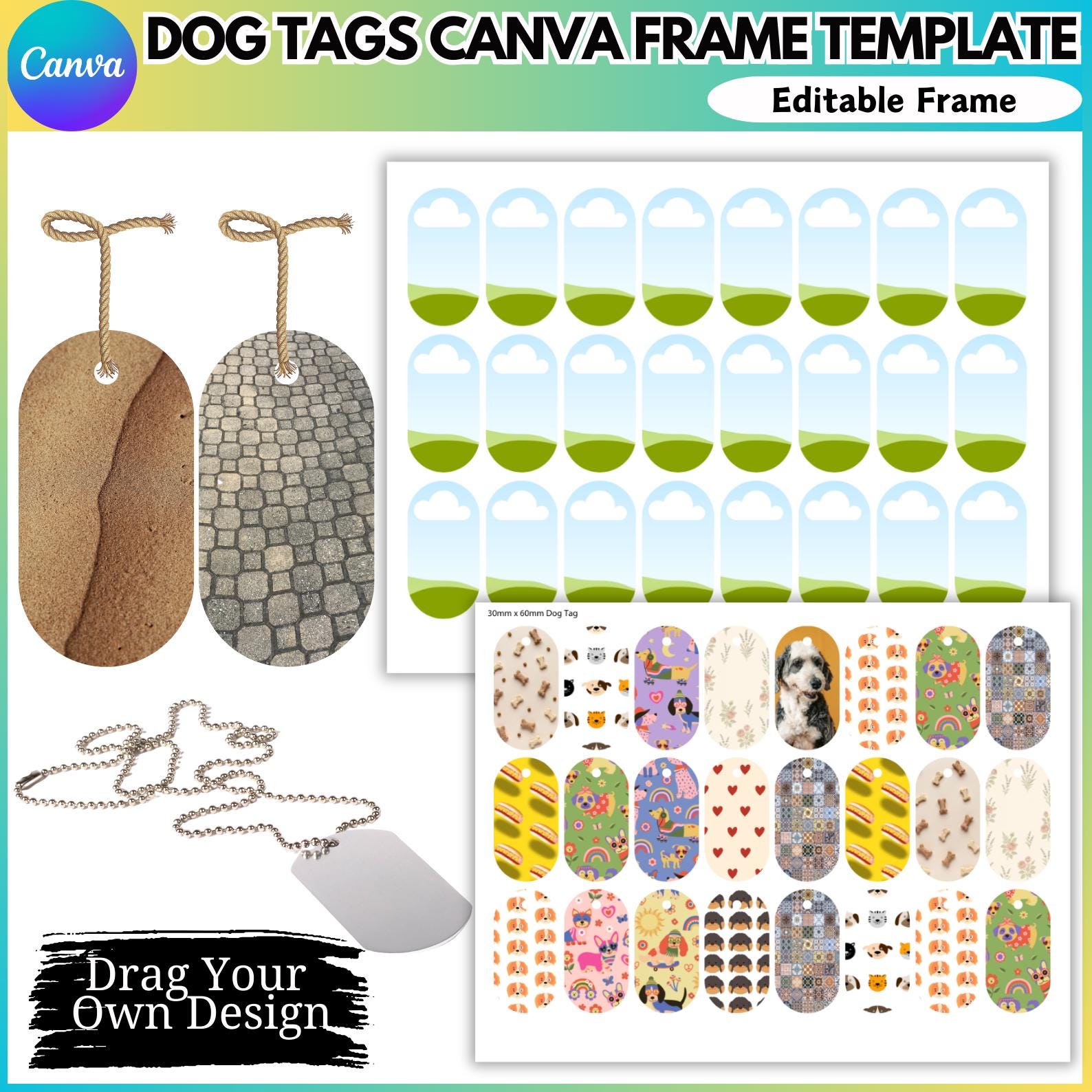 Dog Tag Label Template, Custom Tag, Dog Tag Sublimation Templates, Dog ...