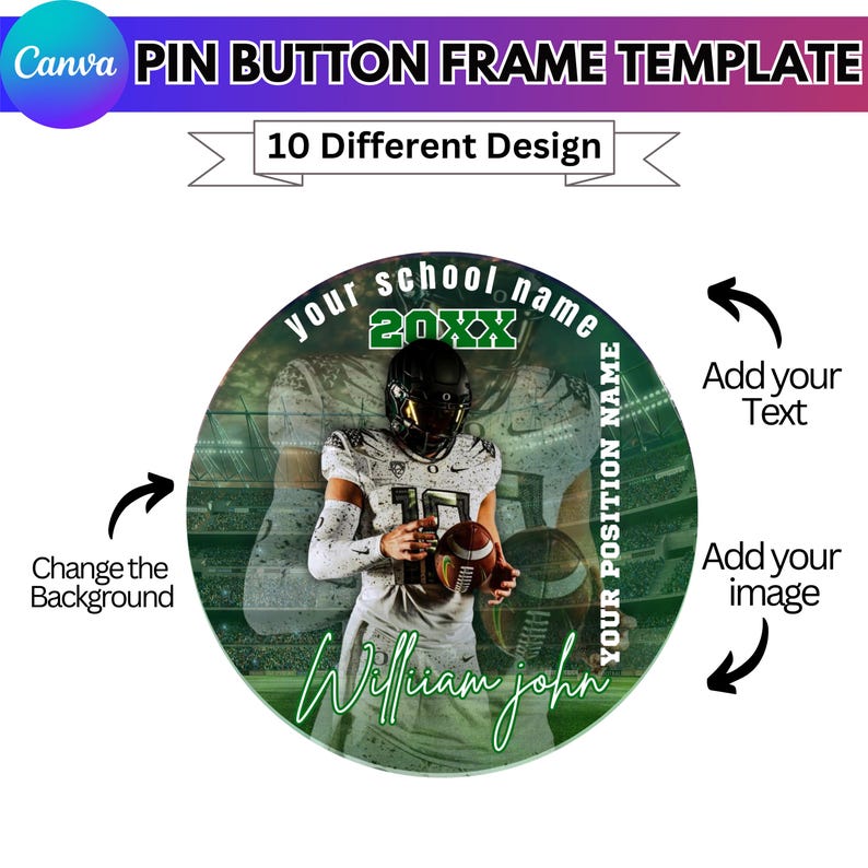 Football Pin Button Canva Template, Editable Game Day Buttons, Custom ...