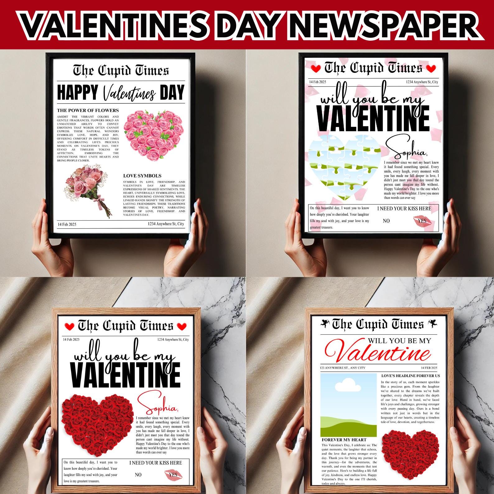 Valentines Cupid Post Newspaper Canva Editable Template, Custom ...