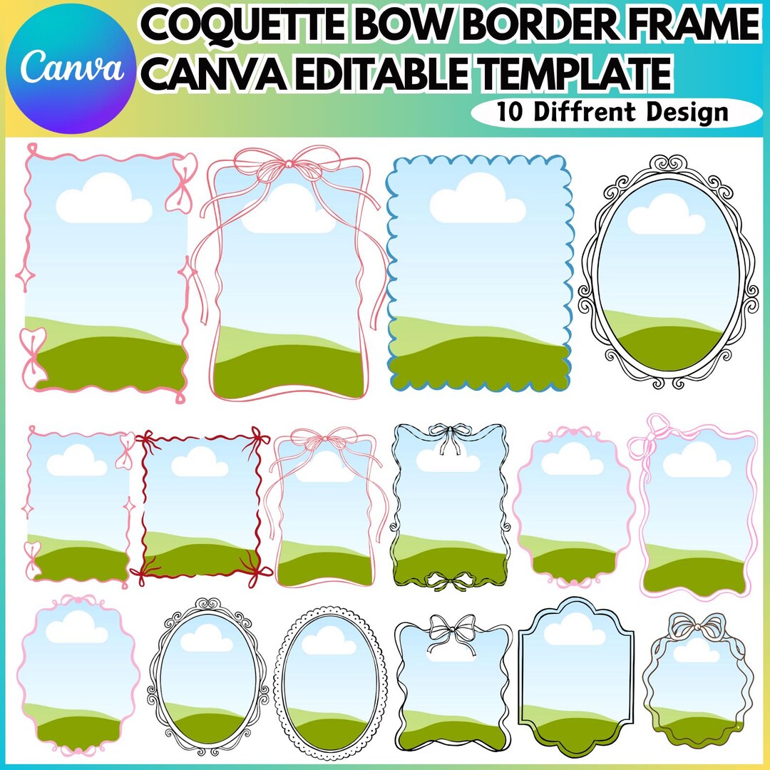 Coquette Bow Border Canva Editable Frames Bundle, Custom Bow Canva ...
