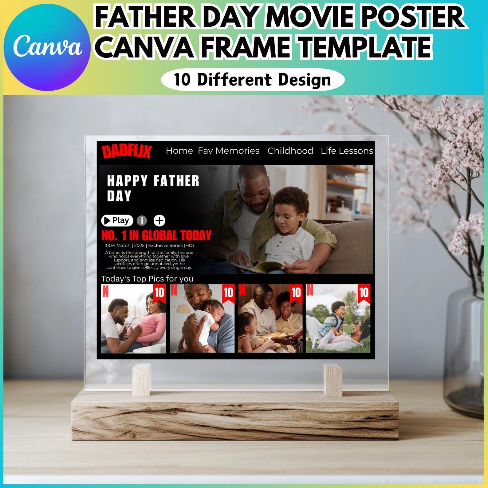 Dad Flix Canva Editable Template, Father's Day Collage Design, Father's ...