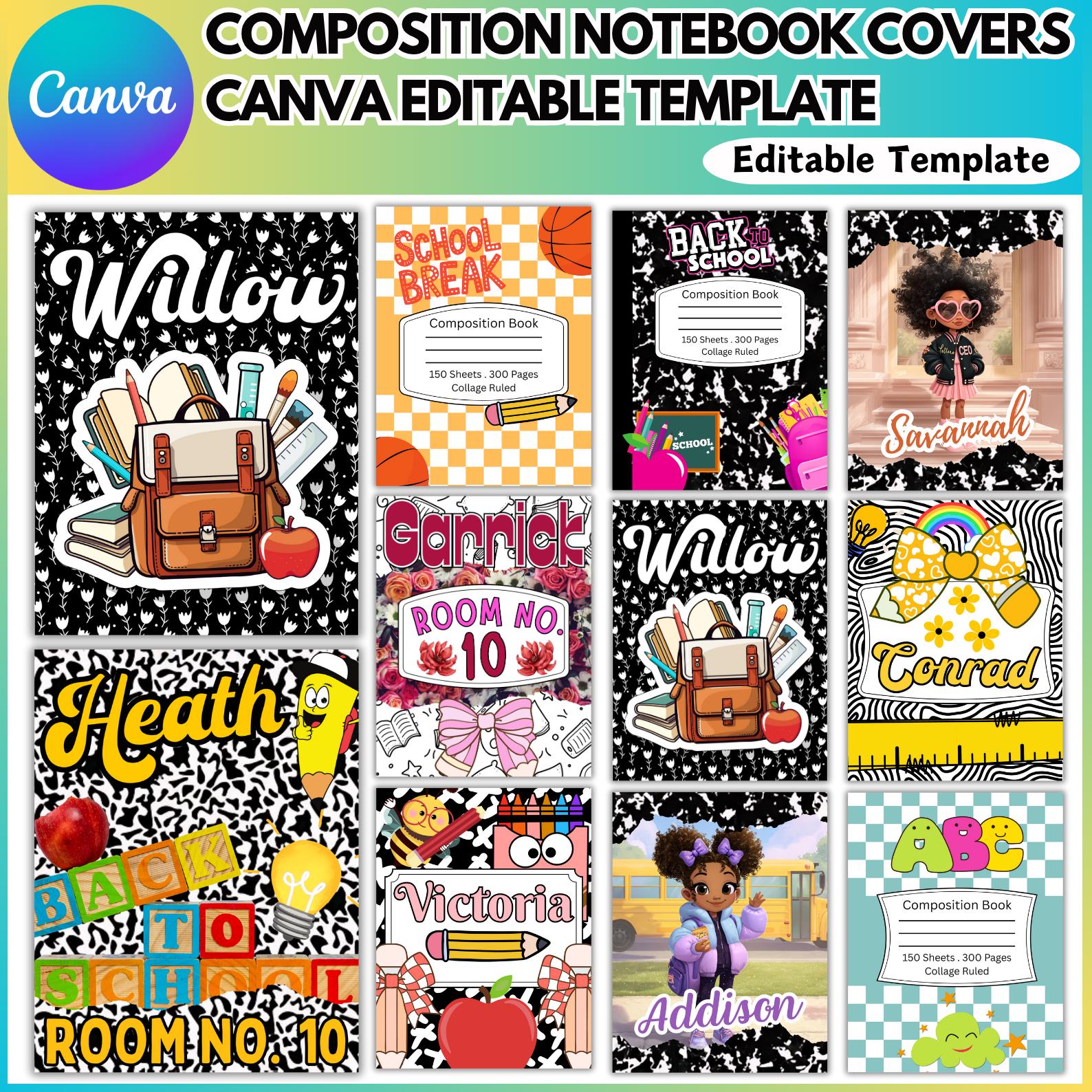Composition Book Cover Mega Bundle, Canva Composition Notebook Design ...