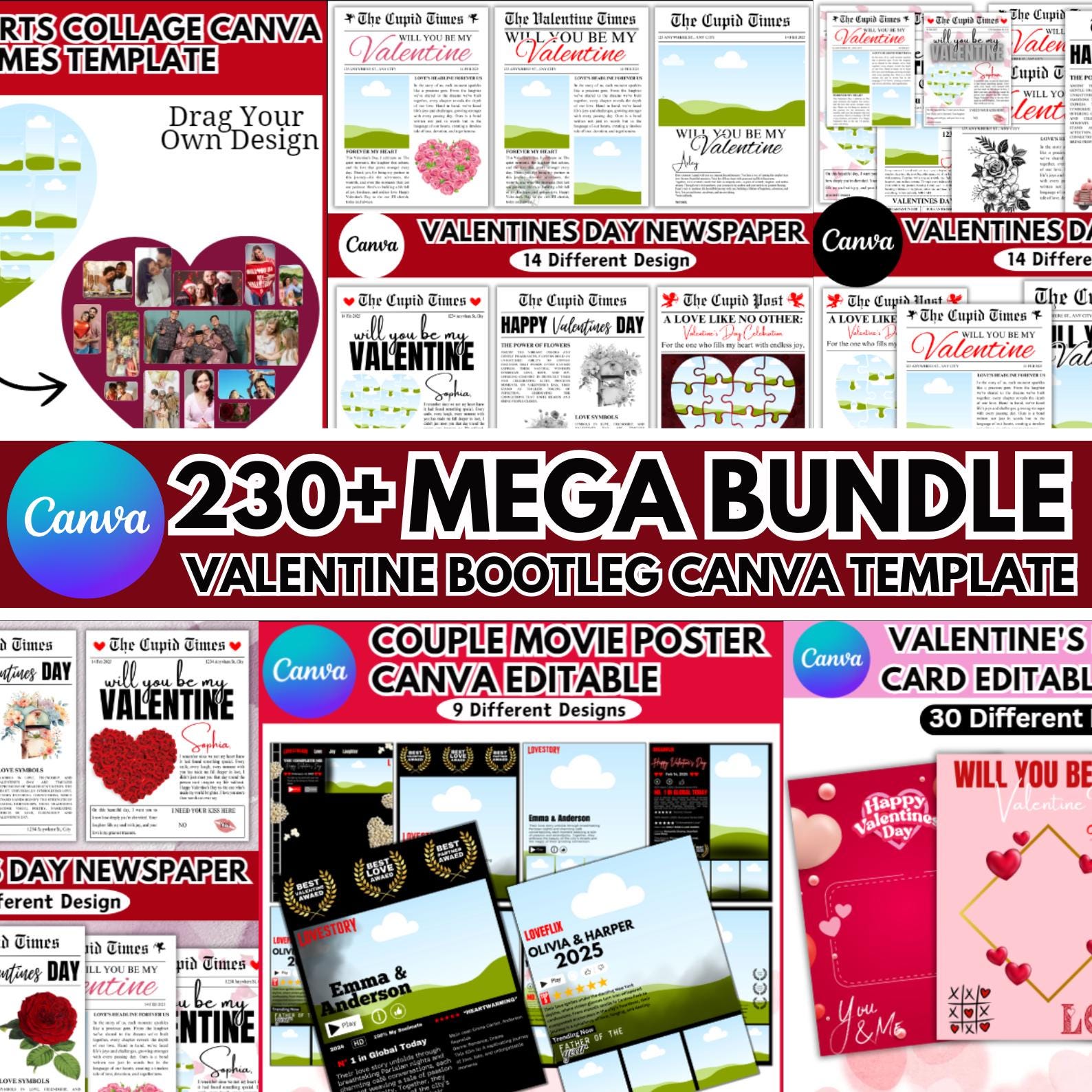 Valentine Mega Bundle Template, Valentine Bootleg Designs, Valentine ...