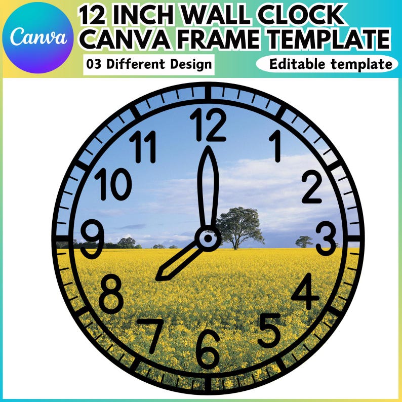 12inch Clock Sublimation Canva Editable Template, Wall Clock Template ...