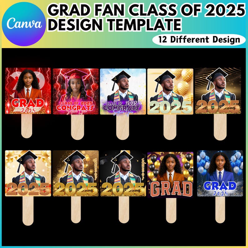Grad Fan Canva Editable Template, Class of 2025 Graduation Paddle ...