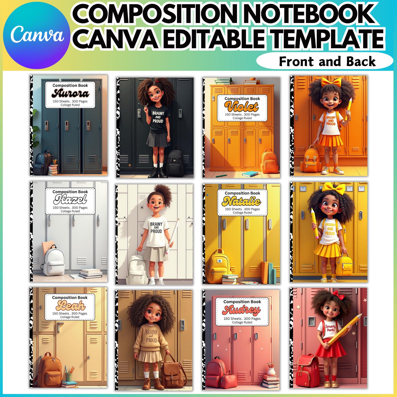 Composition Book Cover Template, Canva Composition Notebook Design ...