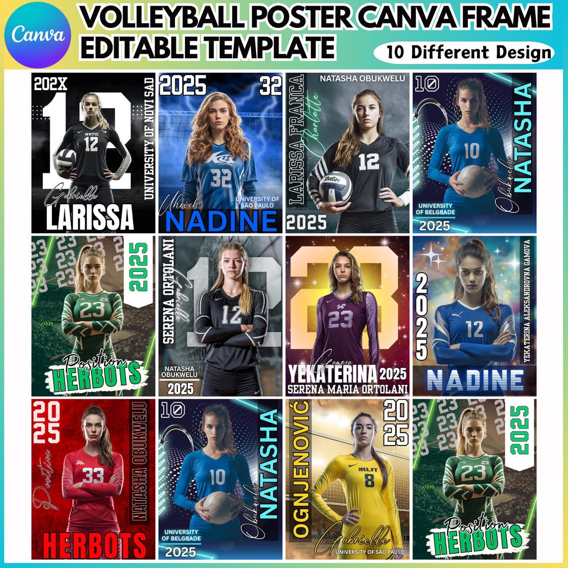 Volleyball Girls Poster Canva Template, Senior Night Banner, Sports ...