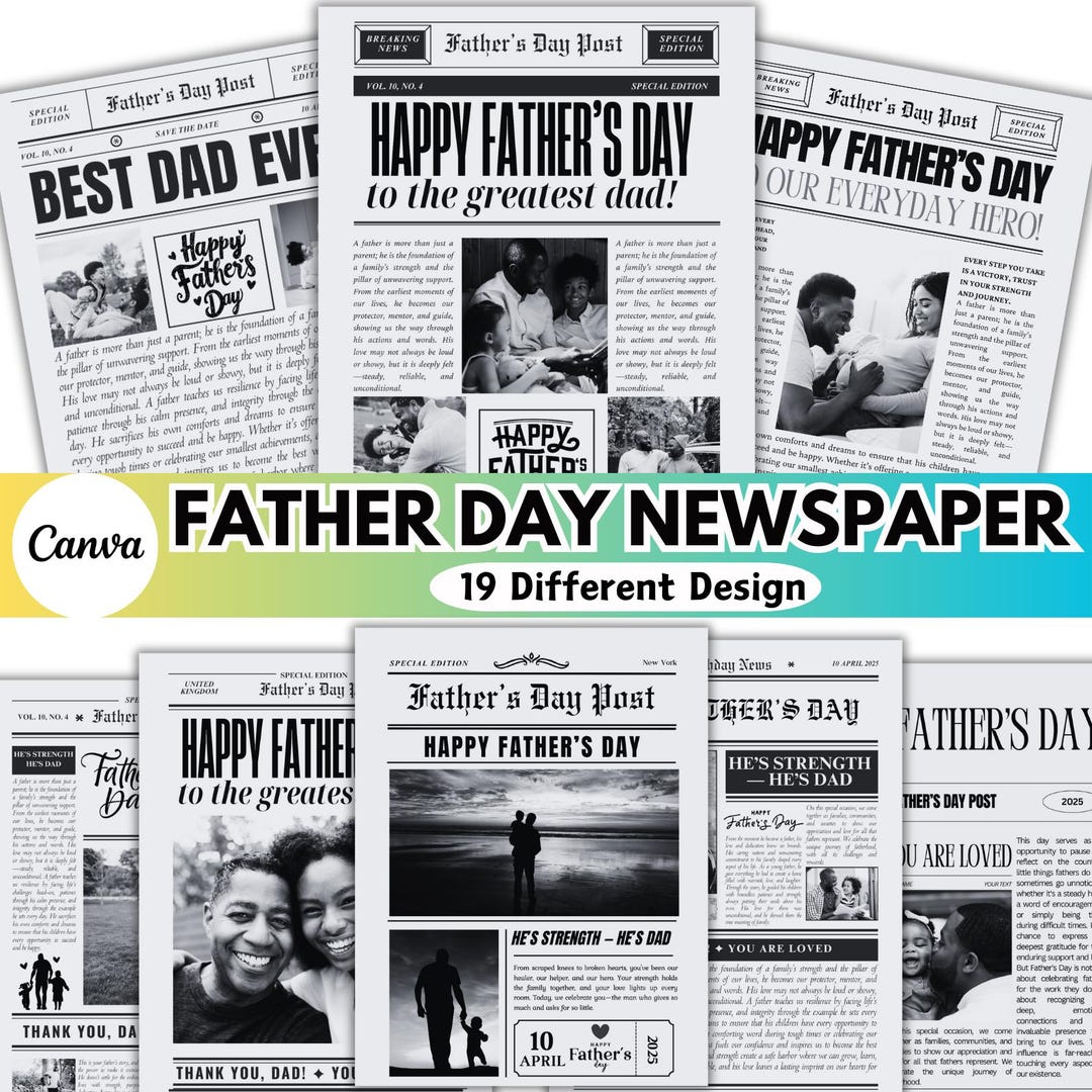 Fathers Day Newspaper Canva Editable Template Bundle, Fathers Day Gift ...