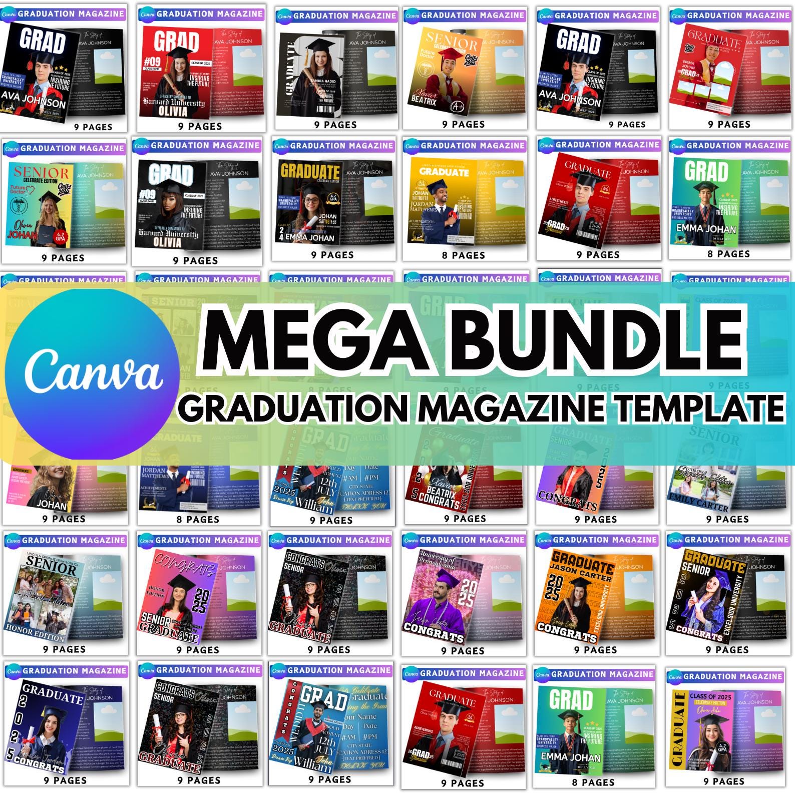 30 Graduation Magazine Canva Editable Mega Bundle, Senior 2025 ...