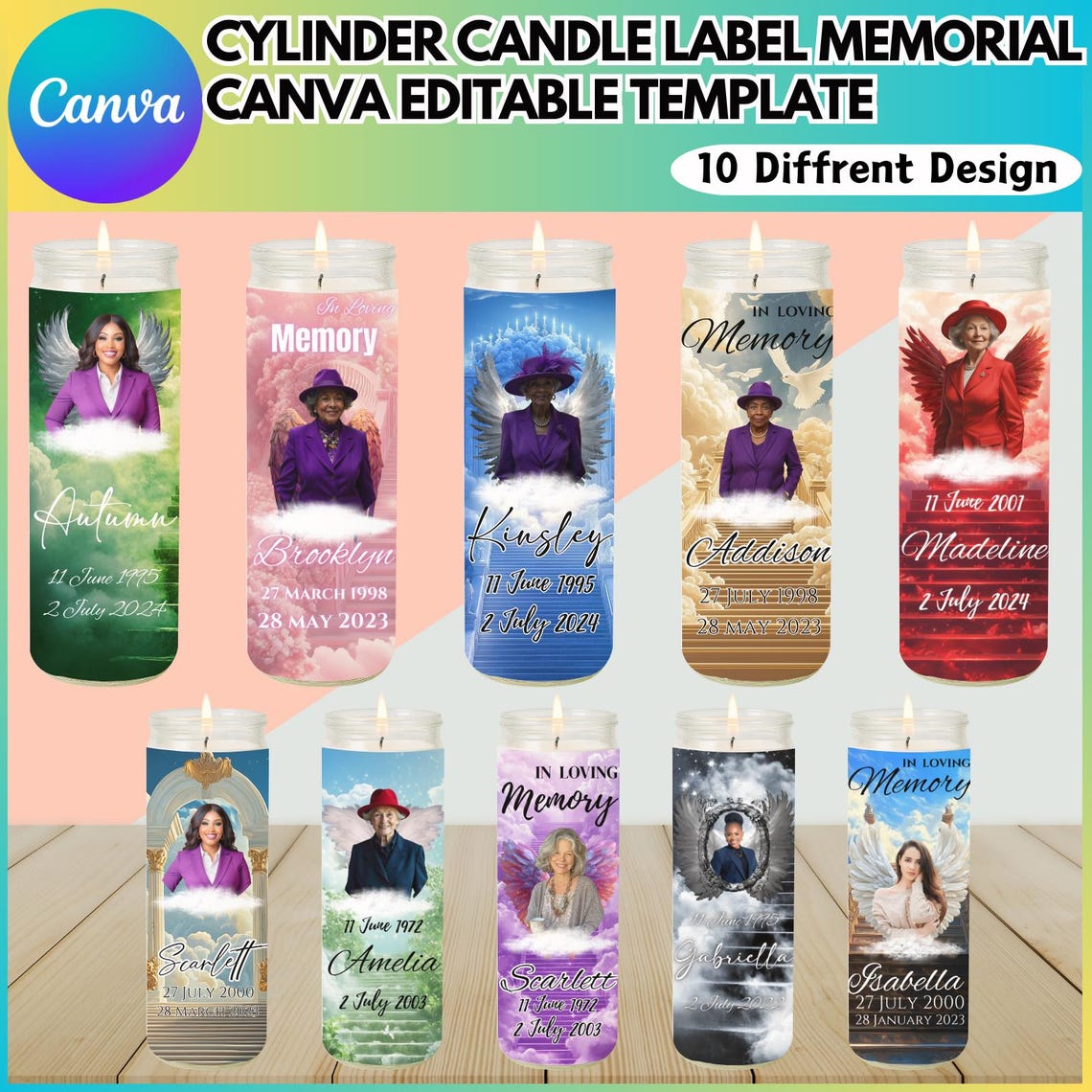10 Memorial Candle Sticker Label Canva Editable Template, Stairway to ...