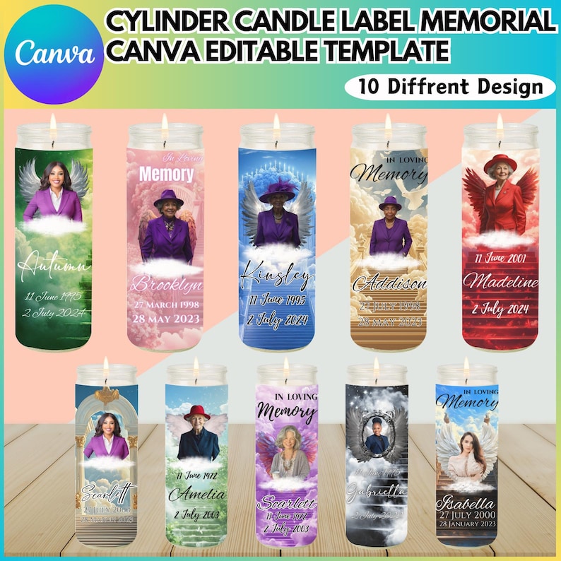 10 Memorial Candle Sticker Label Canva Editable Template | Stairway to ...