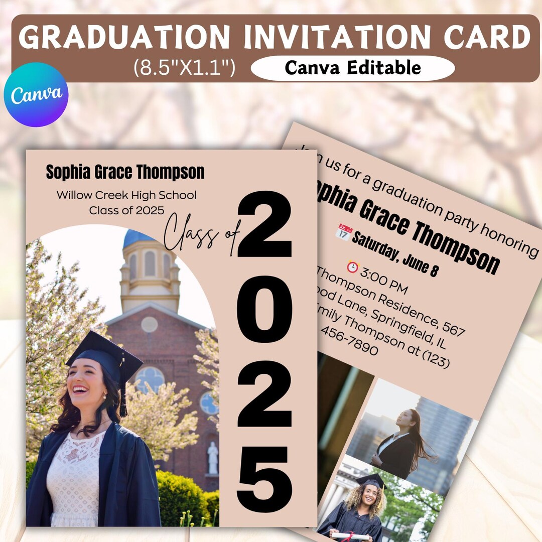 Graduation Invitation Card Canva Editable Template, Senior Announcement ...