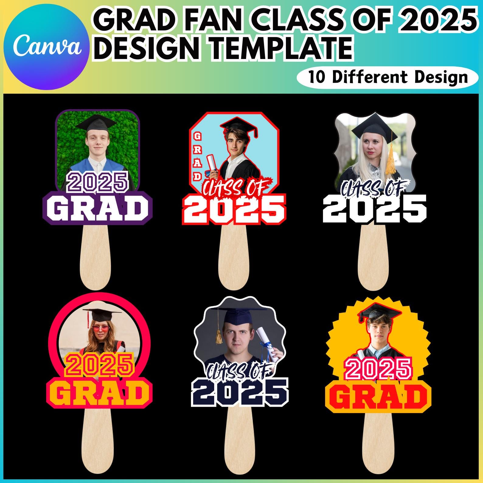 Grad Fan Canva Editable Template, Class of 2025 Graduation Paddle ...