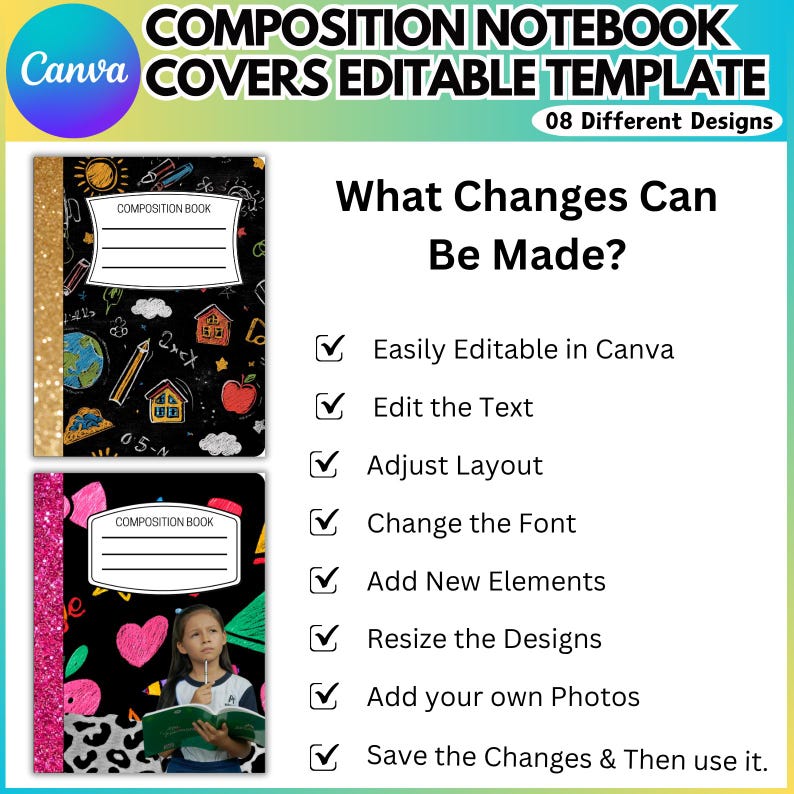 Composition Book Cover Frame Template, Composition Notebook Frame, Back ...