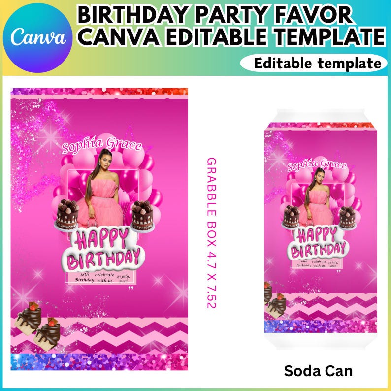 Pink Birthday Party Favor Design Bundle, Party Favor Pack, Birthday ...