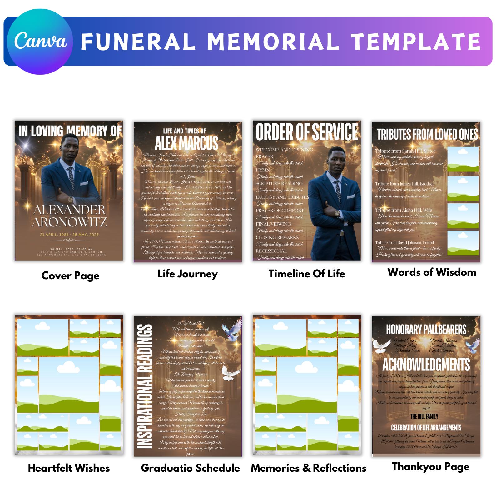 Light Brown Funeral Program Canva Template, Celebration of Life Brown ...