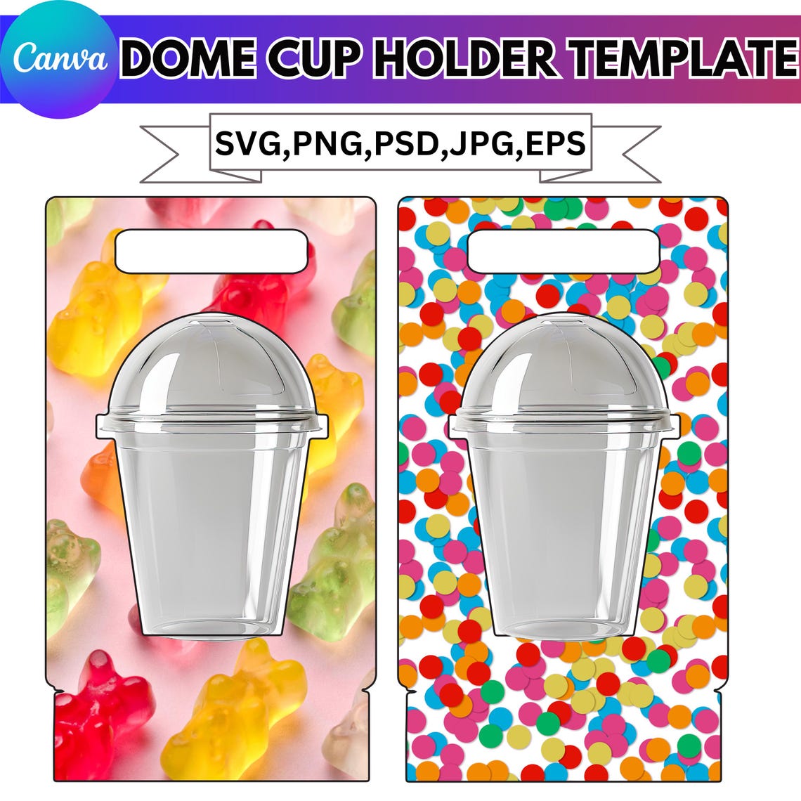 Dome Cup Holder Canva Editable Template, 12oz–16oz Cup Holder Design ...