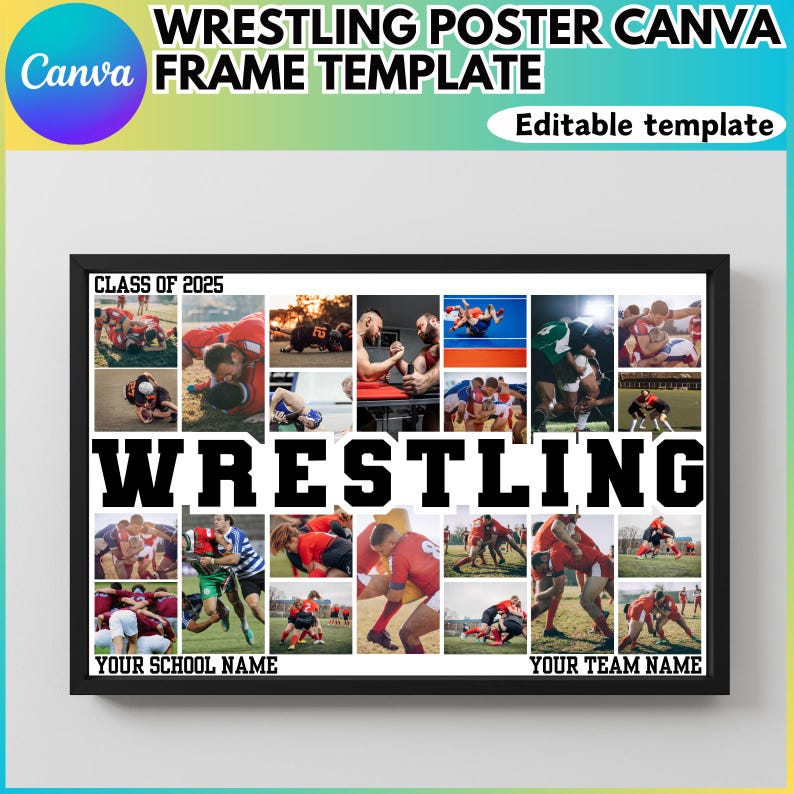 Wrestling Photo Collage Canva Editable Frame Template, Customizable ...