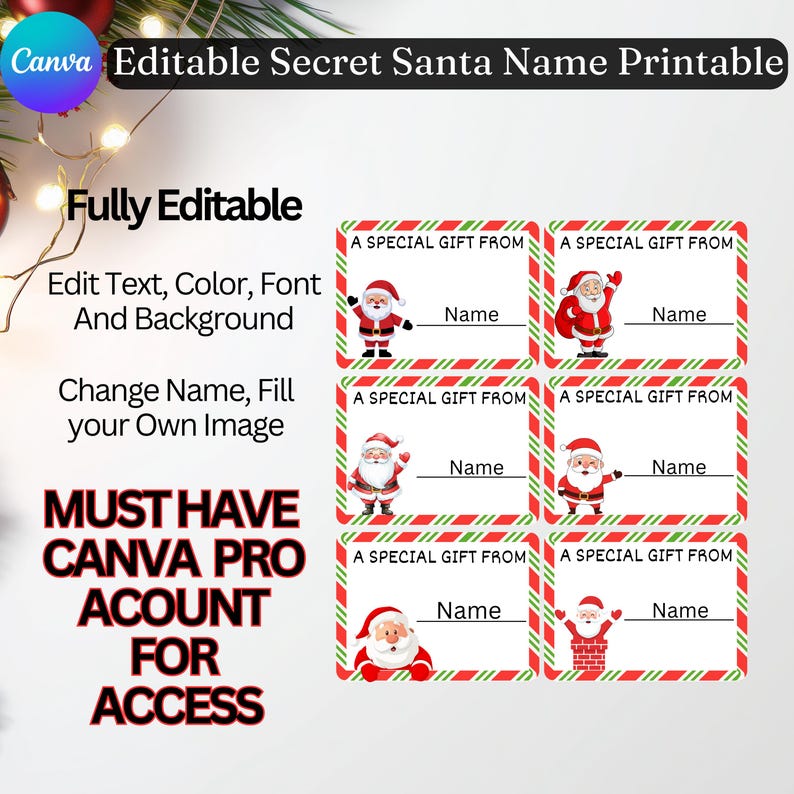Editable Secret Santa Name Draw Cards, Office Secret Santa Game, White ...