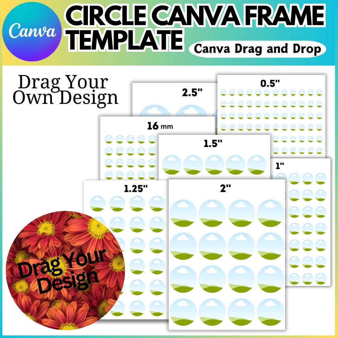 Circle Canva Frame Editable Template, 1.5", 2.5” & 3” Circle Canva ...