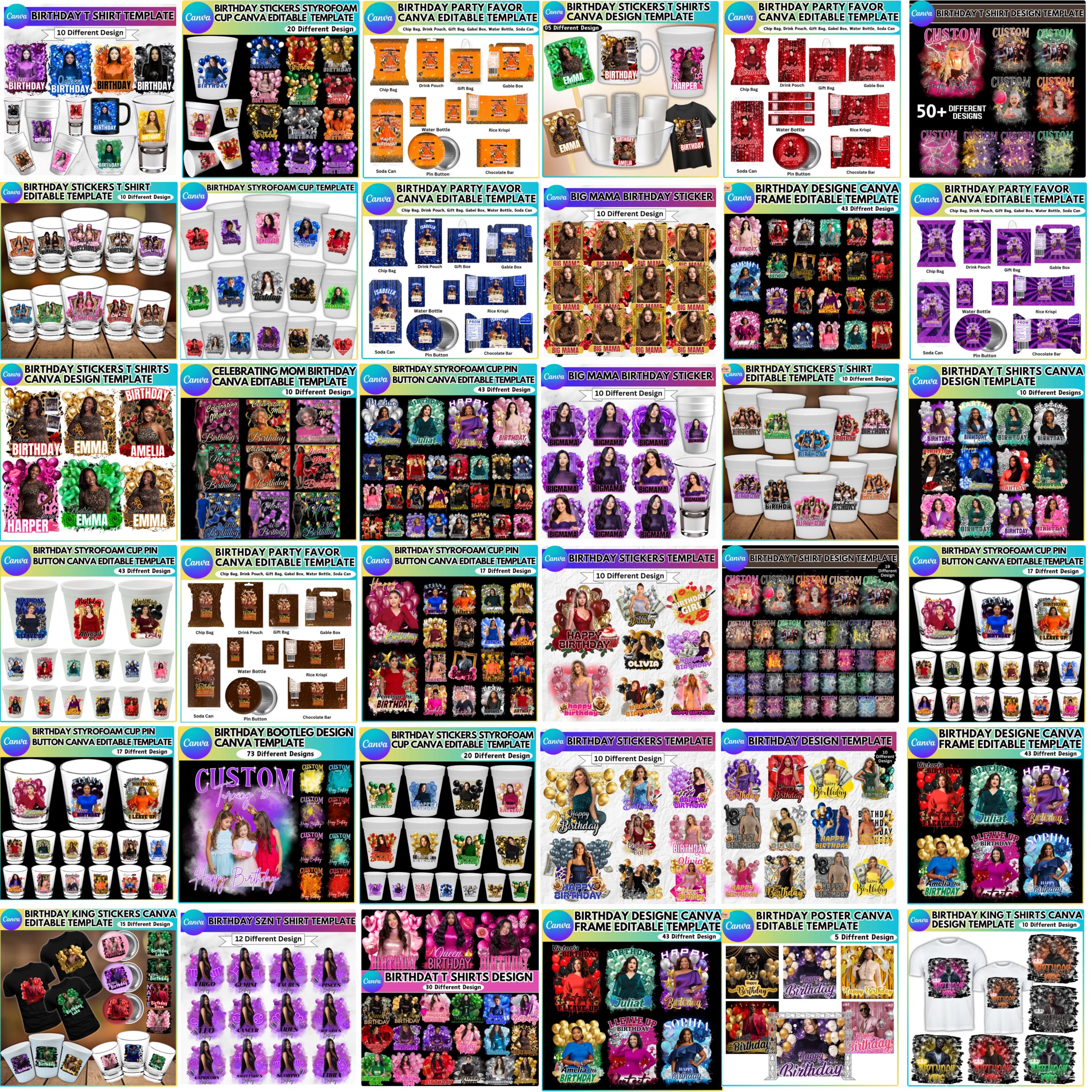Birthday Sticker Canva Editable Mega Bundle Template, Birthday ...