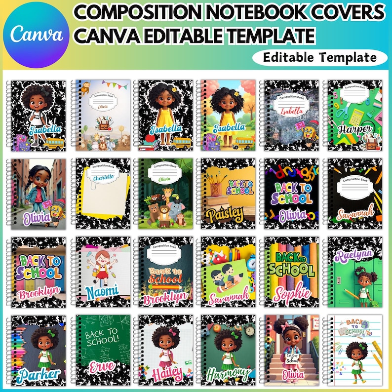 Composition Book Cover Mega Bundle, Canva Composition Notebook Design ...