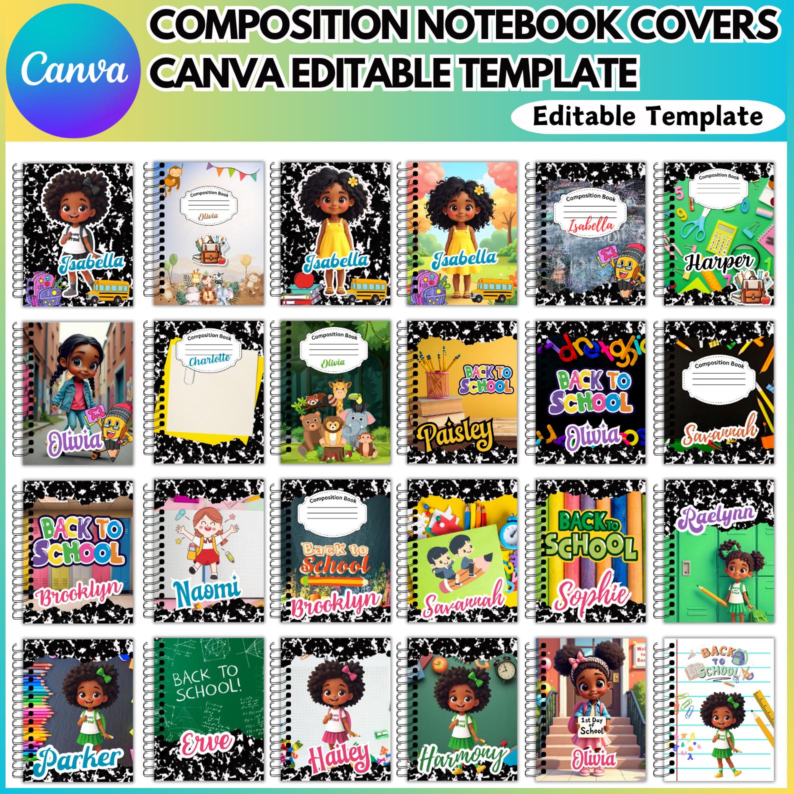 Composition Book Cover Mega Bundle, Canva Composition Notebook Design, Custom Composition ...