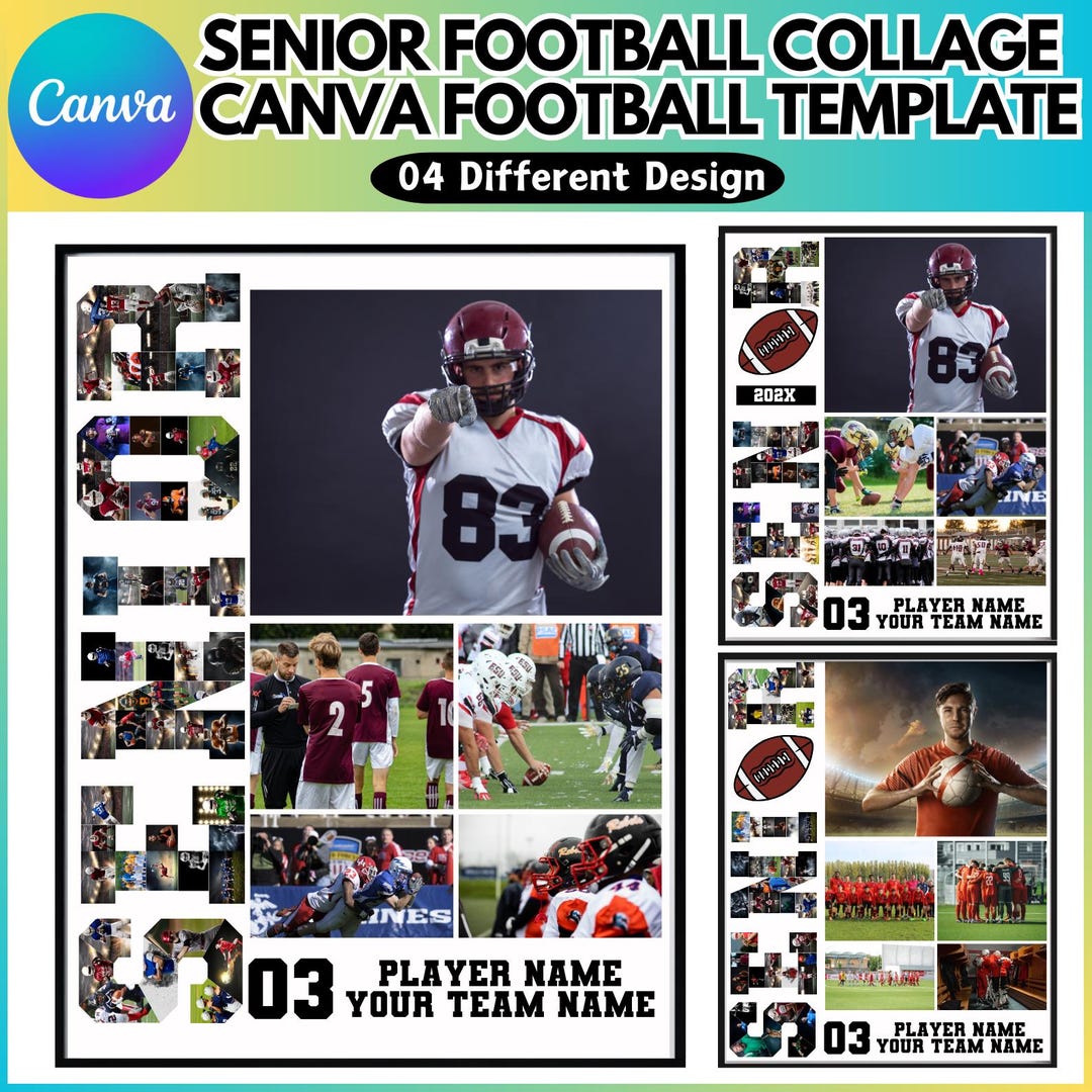 Senior Night Football Photo Collage Canva Editable Template, Sports ...