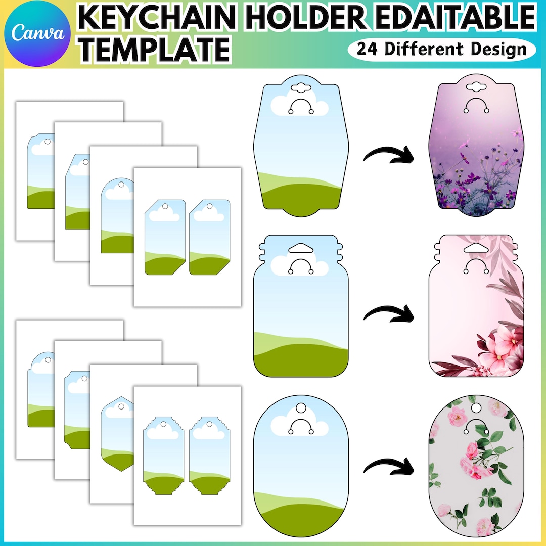 Keychain Holder Canva Editable Template, Sublimation Blank DIY Keychain ...