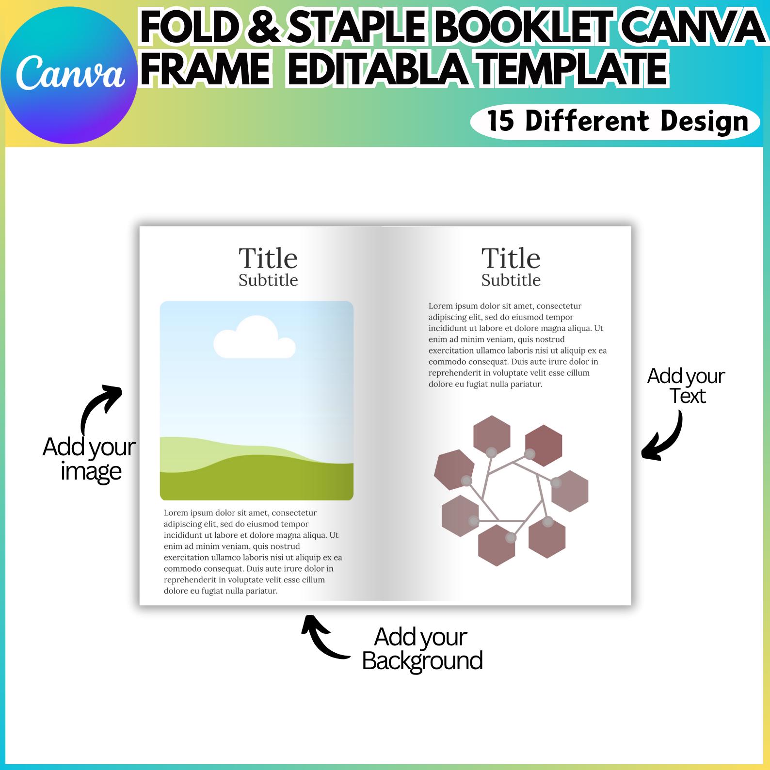 Fold & Staple Booklet Canva Editable Template, Fold Book Canva Frame ...