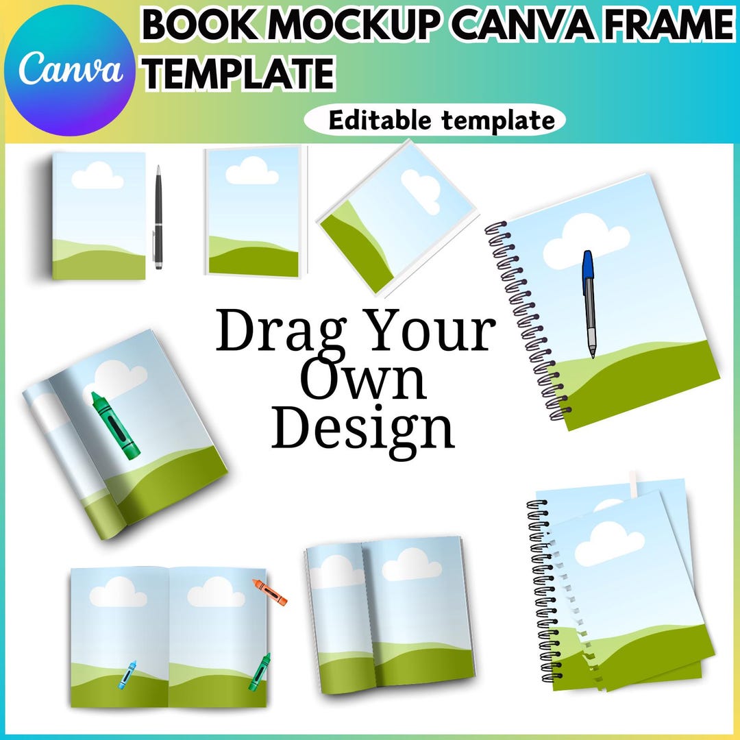 8 Canva Editable Book Mockup Template, Book Cover Mockup, Drag and Drop ...