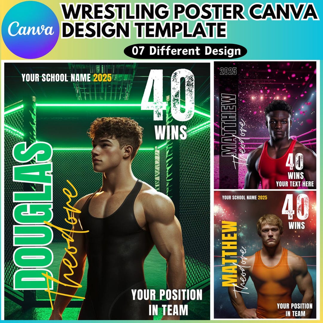 Wrestling Poster Canva Editable Template, Senior Sports Posters, Custom ...