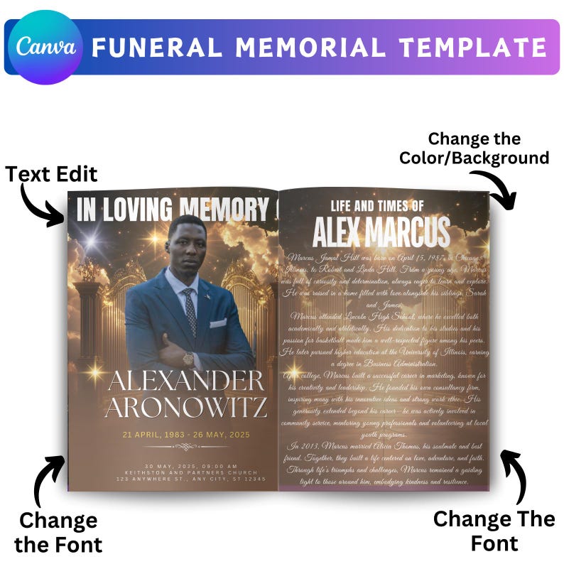 Light Brown Funeral Program Canva Template, Celebration of Life Brown ...