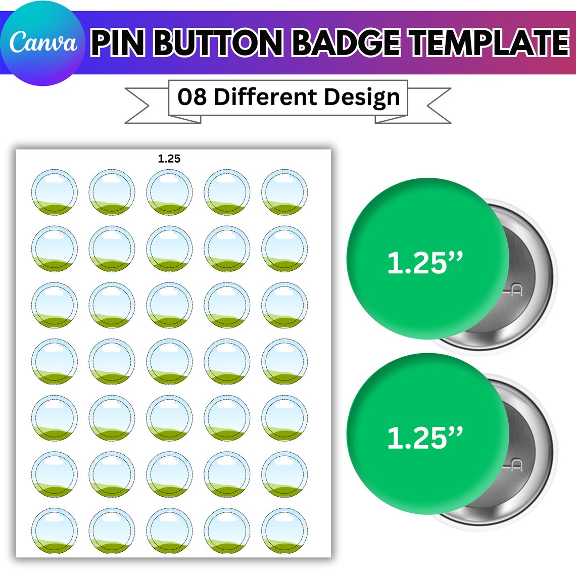 Button Pin Template Bundle, Blank Button Pin Design, Sublimation Badge ...