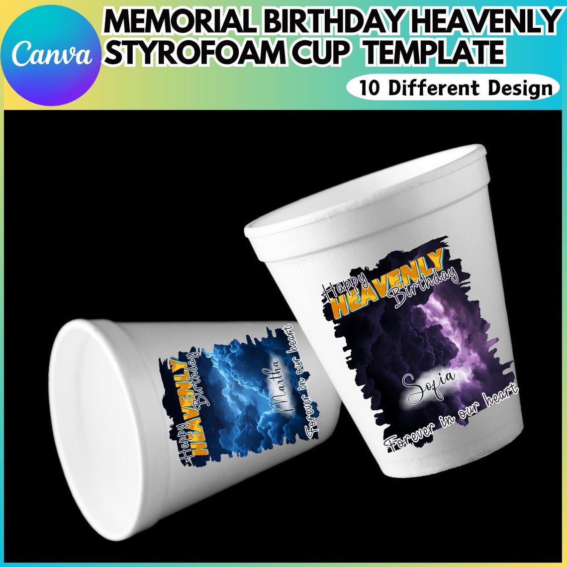 Heavenly Birthday Cup Sticker Canva Editable Template, Heavenly ...