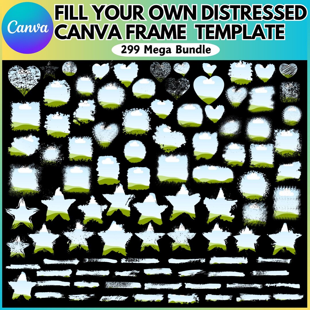 Fill Your Own Distressed Mega Bundle Canva Editable Frames Template ...