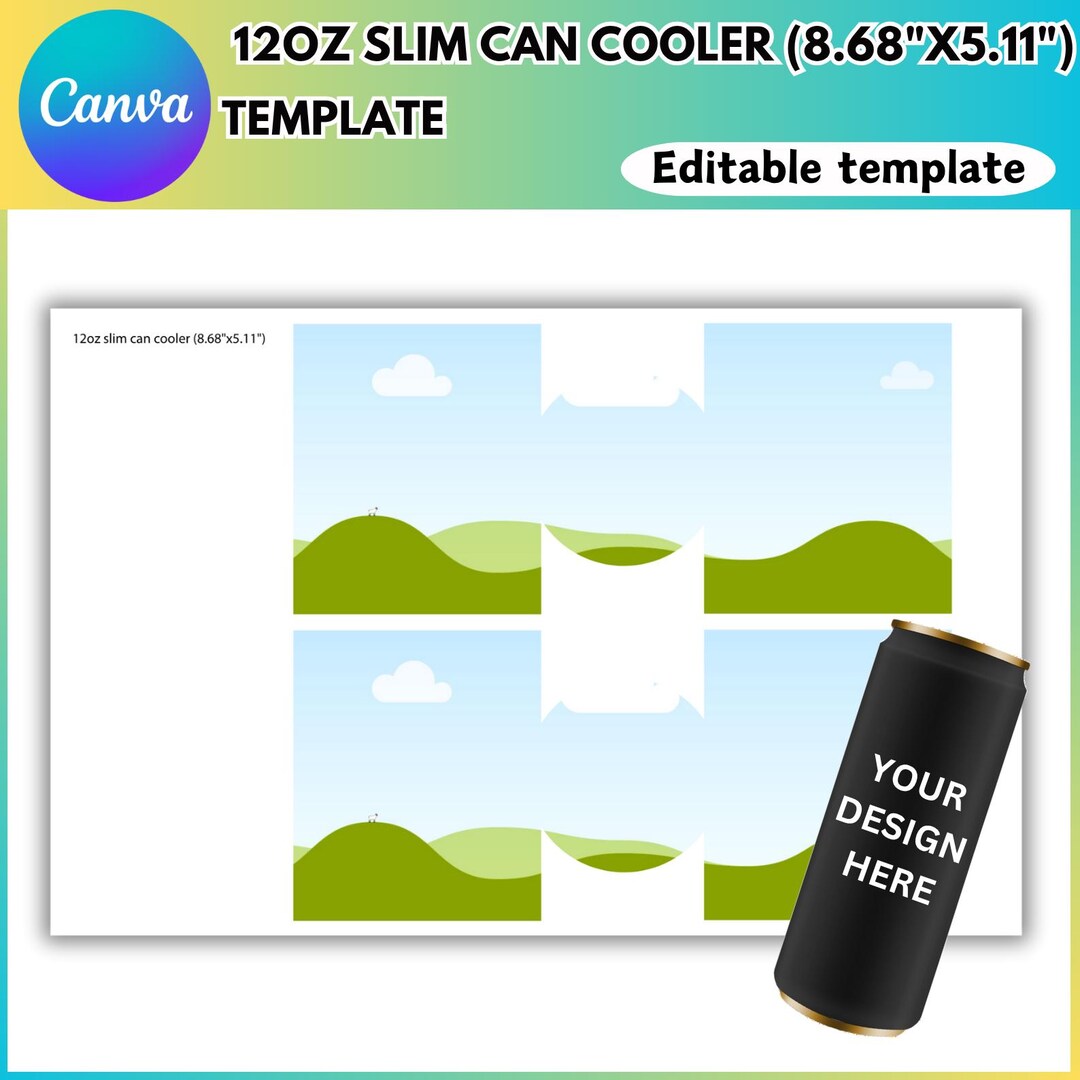 12 Oz Slim Can Cooler Canva Frame Editable Template, 12 Oz Slim Can ...