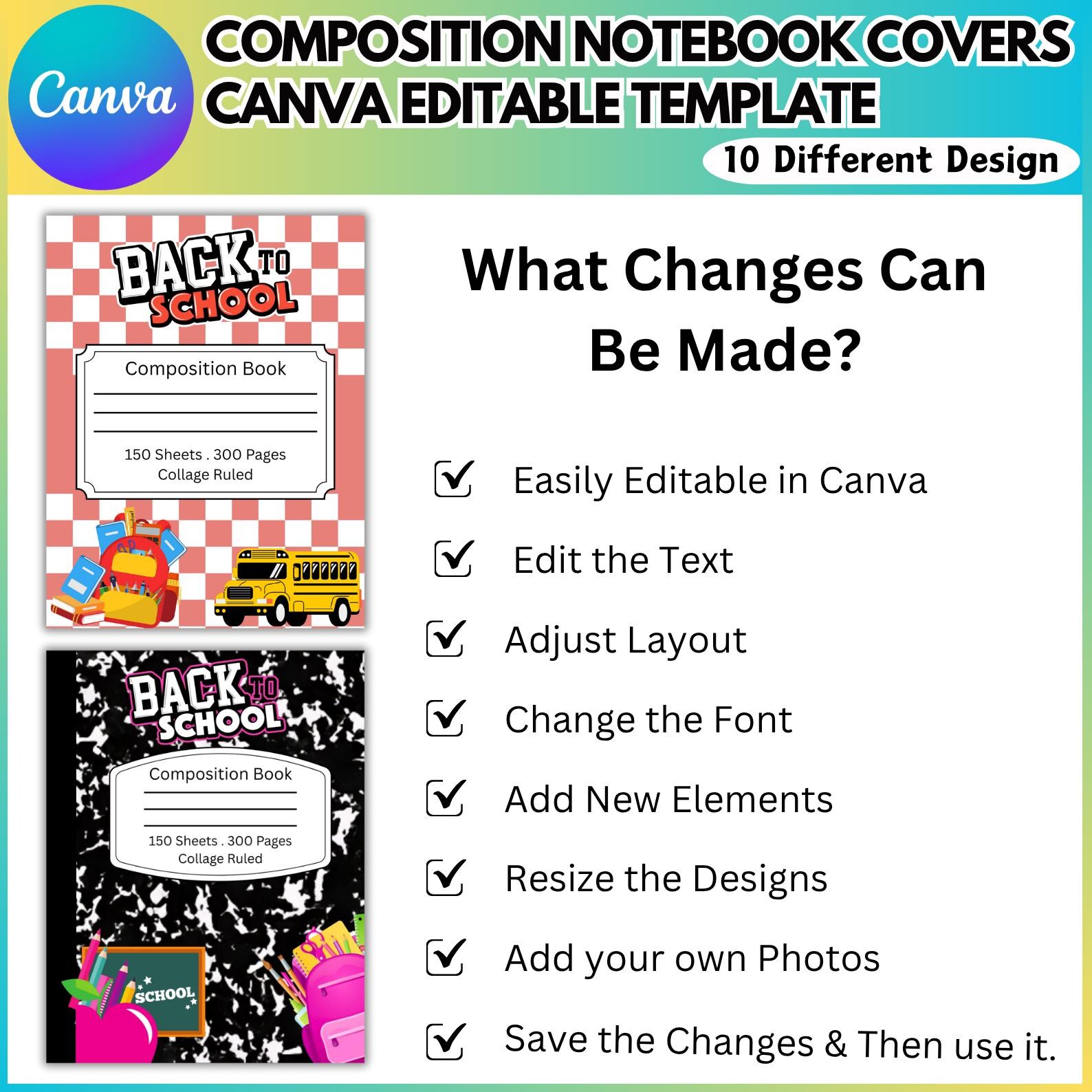 10 Composition Book Cover Canva Designs, Composition Notebook Frame ...