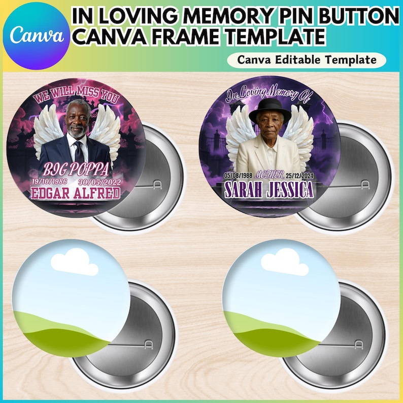 In Loving Memory Pin Button Canva Editable Template, Funeral Button ...