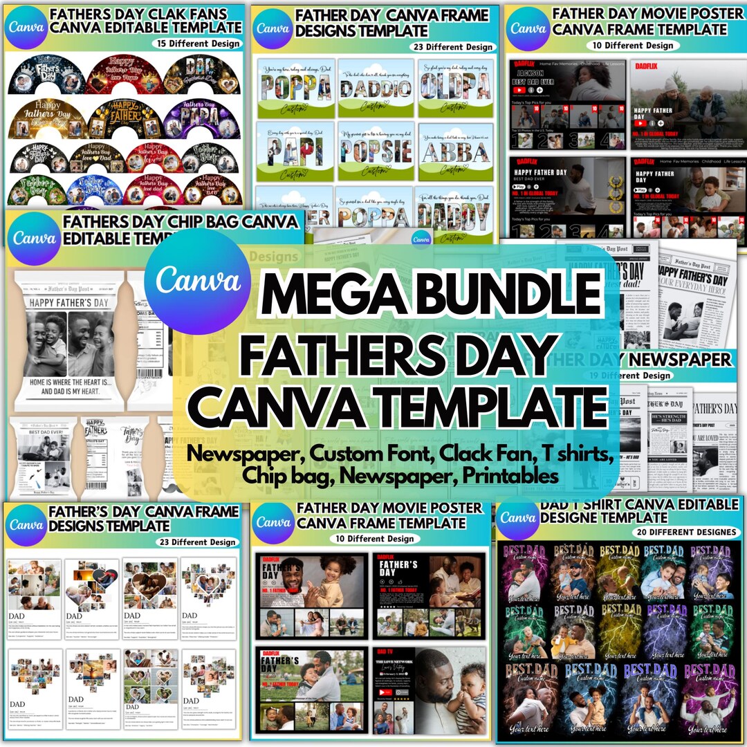 Fathers Day Mega Bundle Canva Editable Template, Fathers Day Clack Fan ...